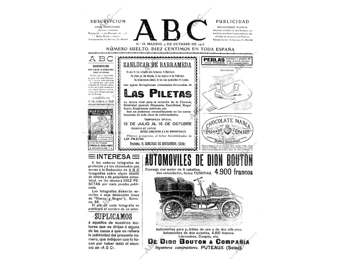 Periódico ABC MADRID 09-10-1903,portada - Archivo ABC