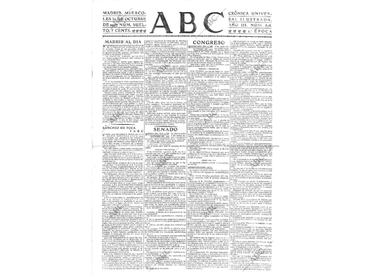 Periódico ABC MADRID 30-10-1907,portada - Archivo ABC