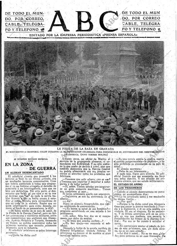 Periódico ABC MADRID 15-10-1916,portada - Archivo ABC