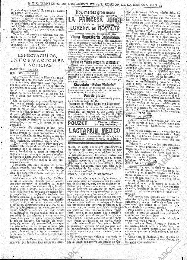 Periódico ABC MADRID 24-12-1918,portada - Archivo ABC
