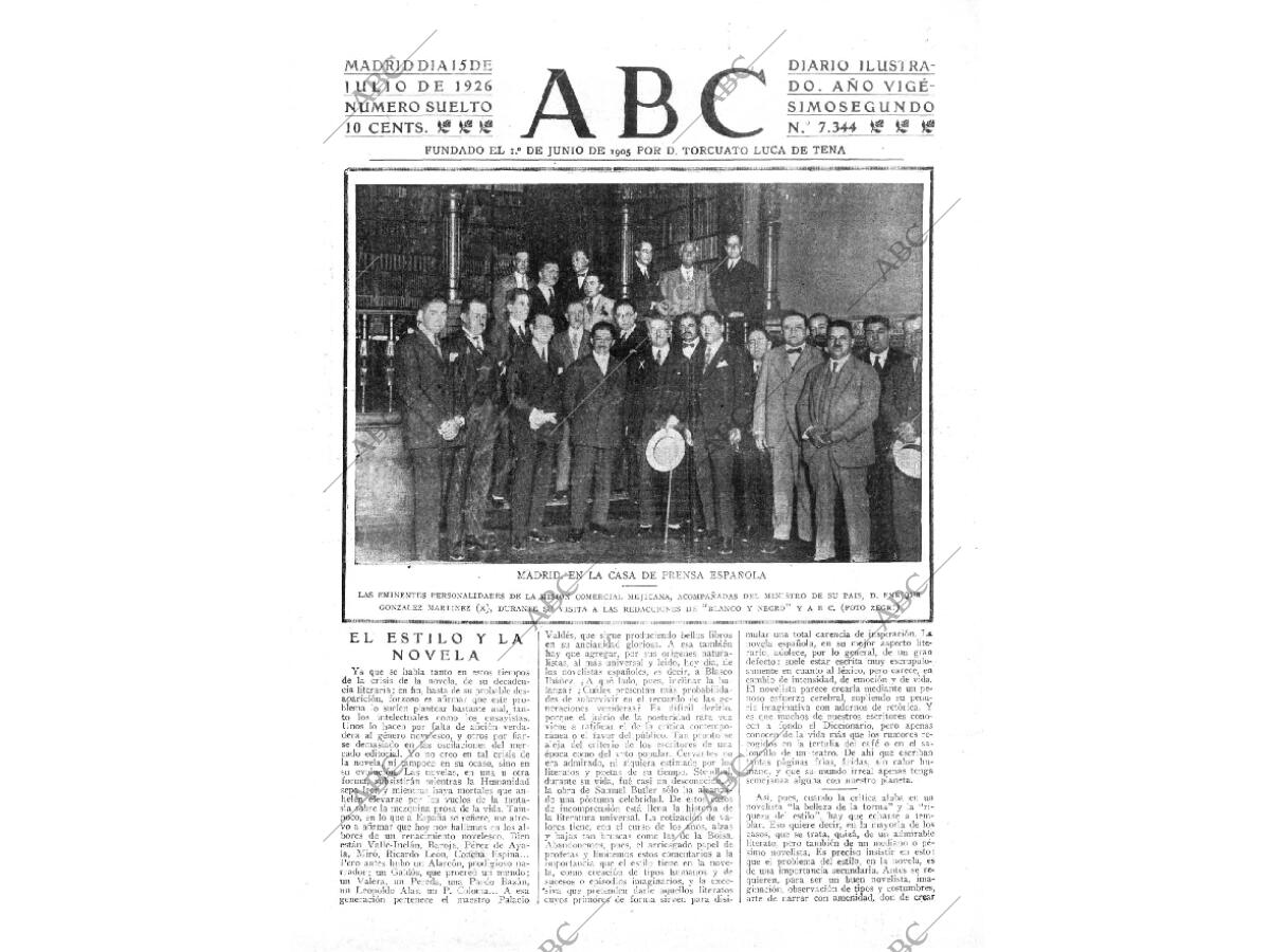 Periódico ABC MADRID 15-07-1926,portada - Archivo ABC