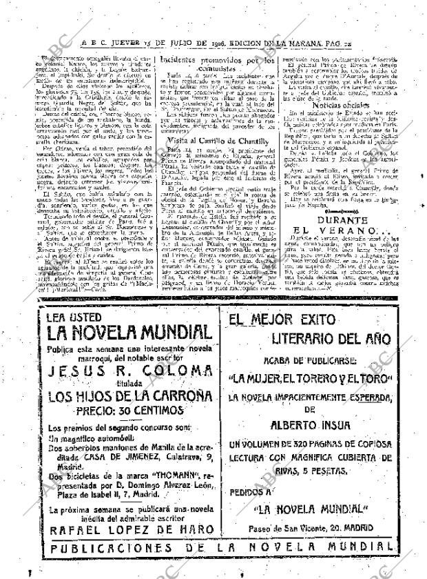 Periódico ABC MADRID 15-07-1926,portada - Archivo ABC