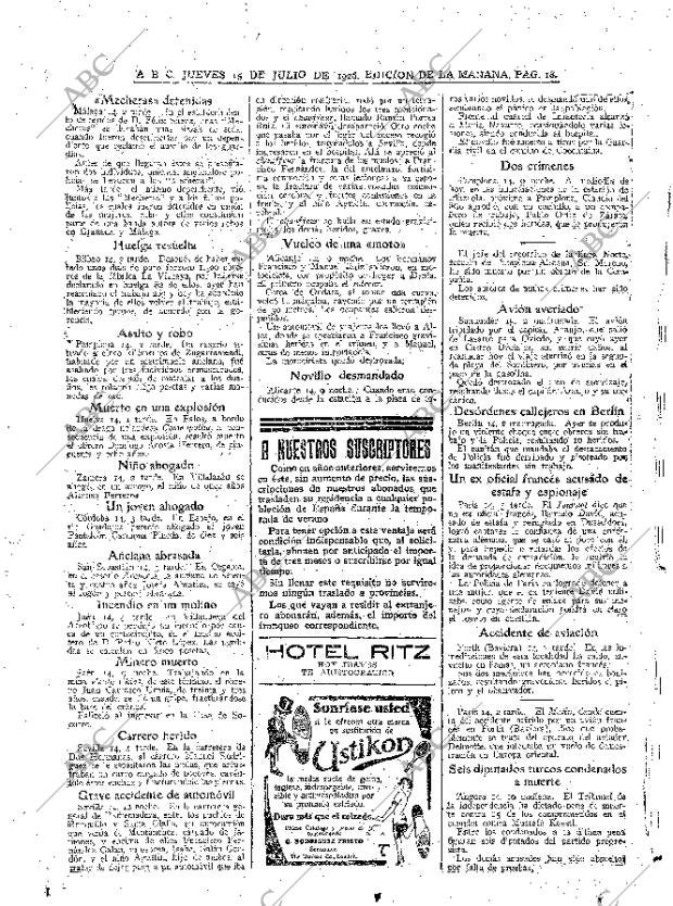 Periódico ABC MADRID 15-07-1926,portada - Archivo ABC