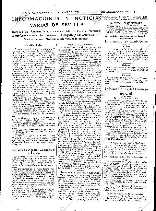 Periódico ABC SEVILLA 11-04-1930,portada - Archivo ABC