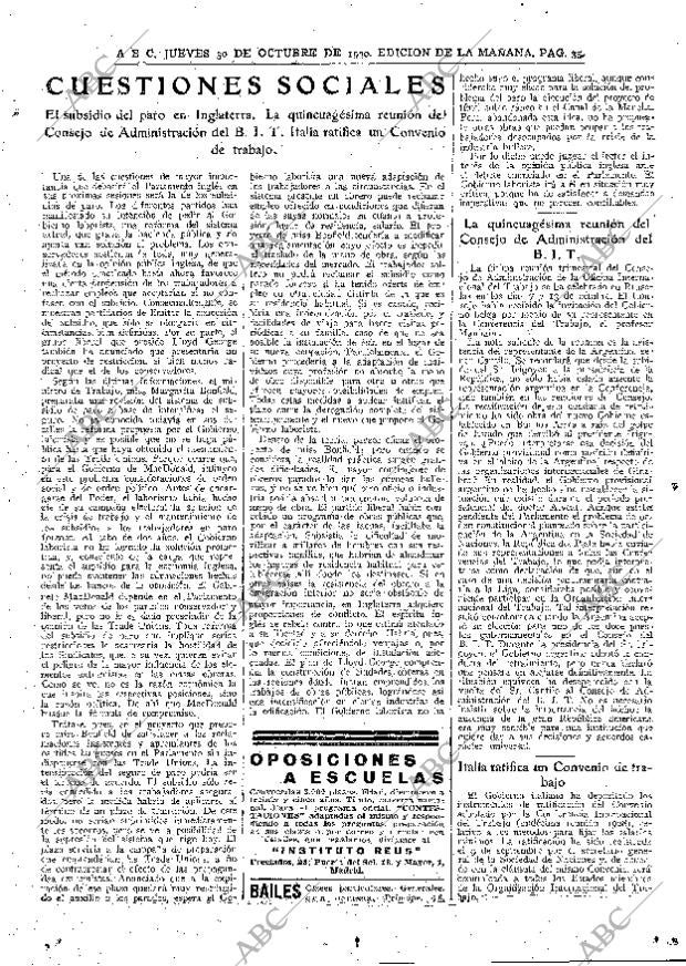 Periódico ABC MADRID 30-10-1930,portada - Archivo ABC