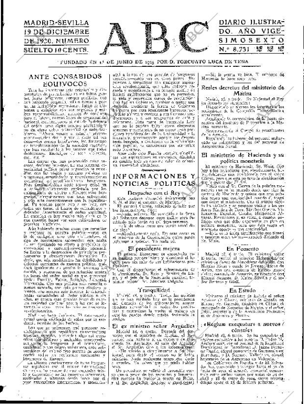 Periódico ABC SEVILLA 19-12-1930,portada - Archivo ABC