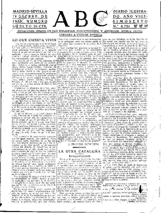 Periódico ABC SEVILLA 19-12-1930,portada - Archivo ABC