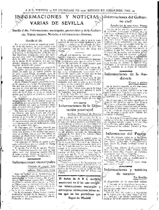 Periódico ABC SEVILLA 19-12-1930,portada - Archivo ABC