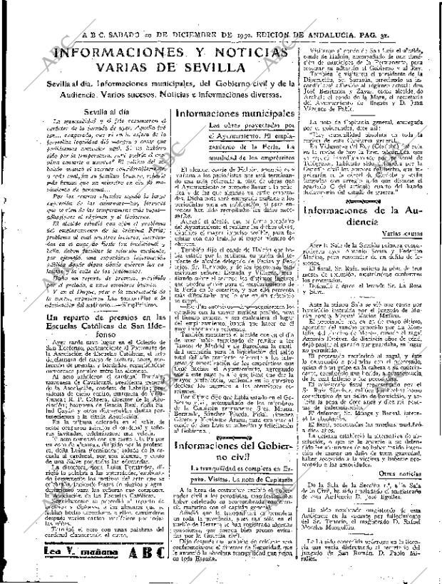 Periódico ABC SEVILLA 20-12-1930,portada - Archivo ABC