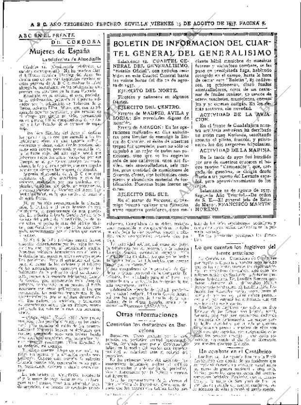 Periódico ABC SEVILLA 13-08-1937,portada - Archivo ABC