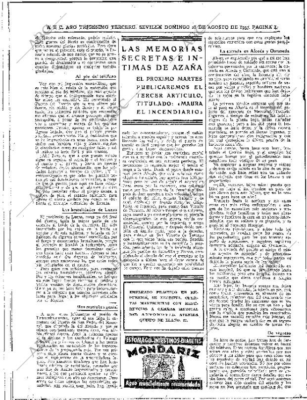 Periódico ABC SEVILLA 22-08-1937,portada - Archivo ABC
