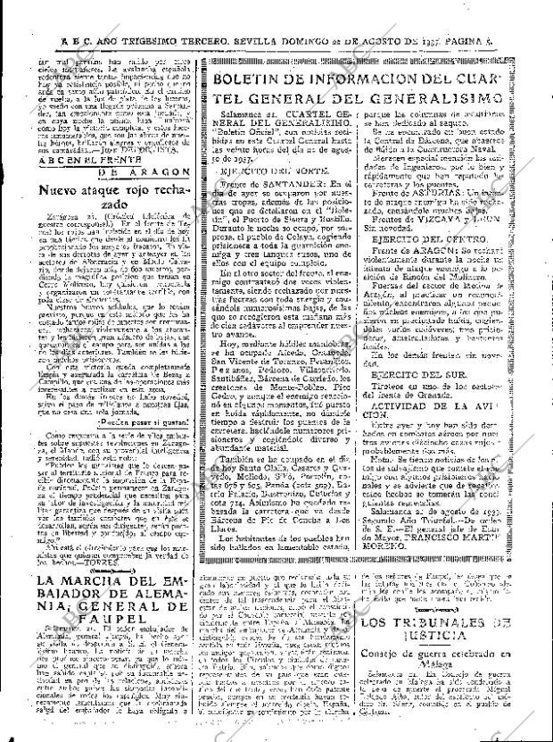 Periódico ABC SEVILLA 22-08-1937,portada - Archivo ABC
