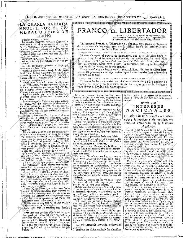 Periódico ABC SEVILLA 22-08-1937,portada - Archivo ABC