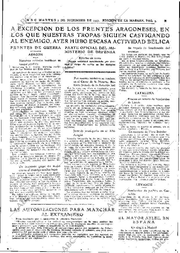 Periódico ABC MADRID 07-12-1937,portada - Archivo ABC