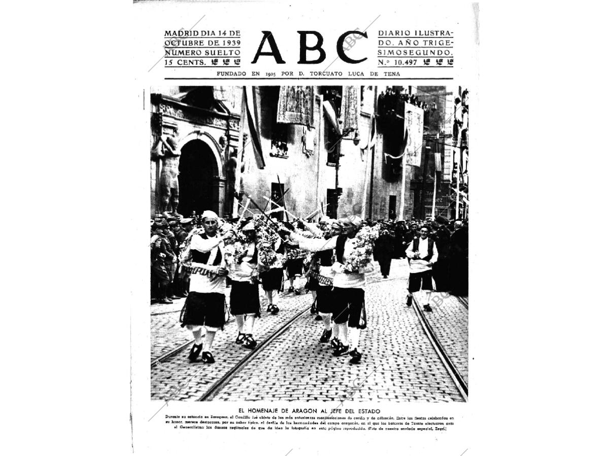 Periódico ABC MADRID 14-10-1939,portada - Archivo ABC