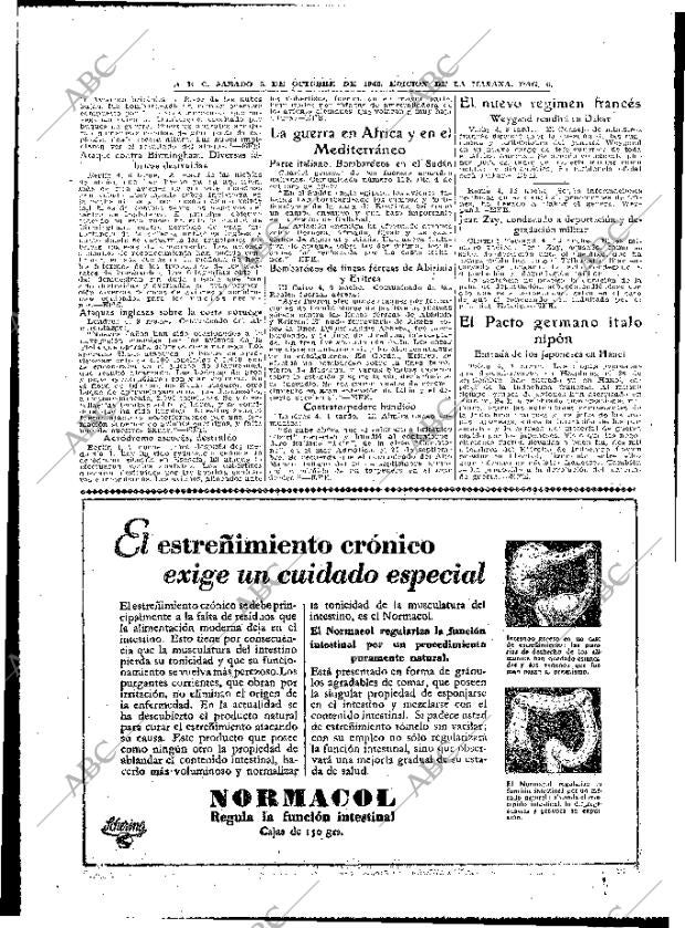 Periódico ABC MADRID 05-10-1940,portada - Archivo ABC