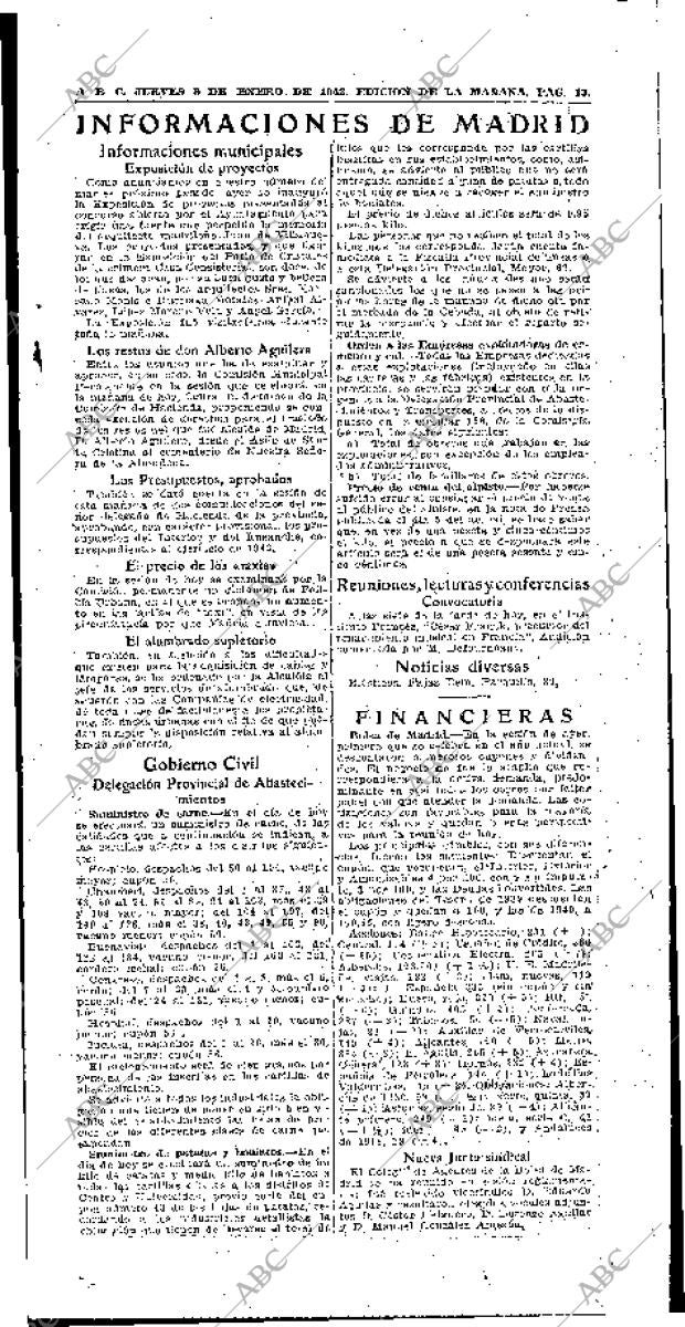 Periódico ABC MADRID 08-01-1942,portada - Archivo ABC