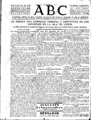 Periódico ABC SEVILLA 10-01-1942,portada - Archivo ABC