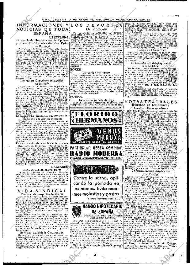 Periódico ABC MADRID 15-01-1942,portada - Archivo ABC