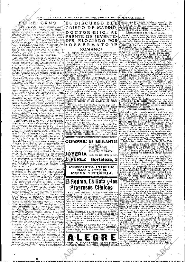 Periódico ABC MADRID 15-01-1942,portada - Archivo ABC