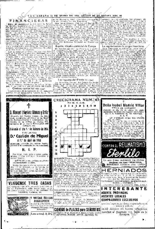 Periódico ABC MADRID 31-01-1942,portada - Archivo ABC