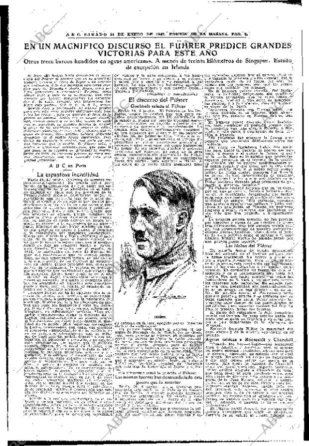 Periódico ABC MADRID 31-01-1942,portada - Archivo ABC