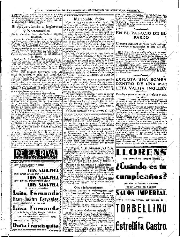 Periódico ABC SEVILLA 08-02-1942,portada - Archivo ABC
