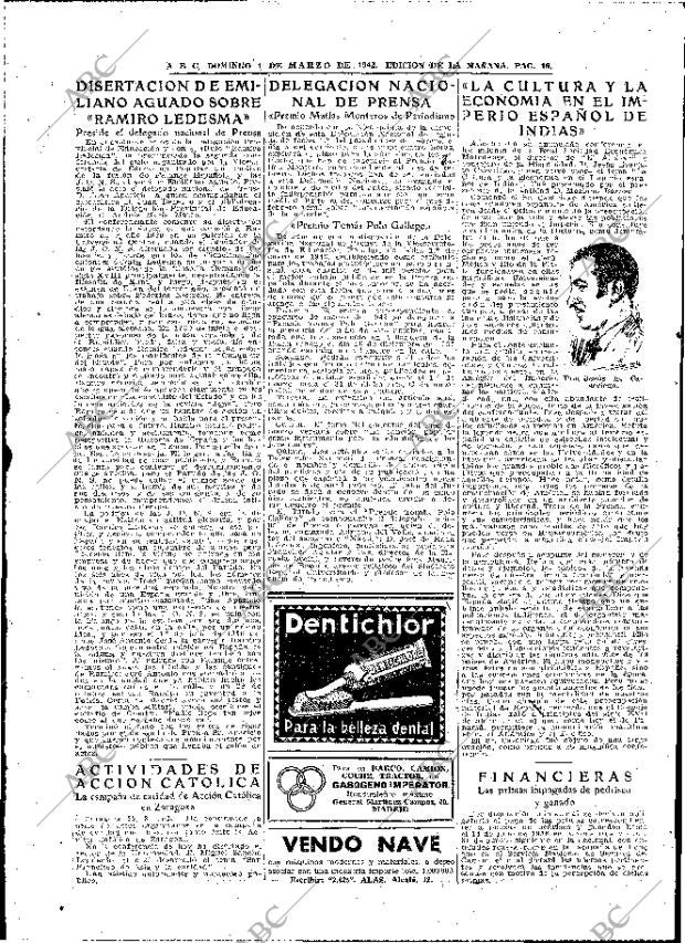 Periódico ABC MADRID 01-03-1942,portada - Archivo ABC