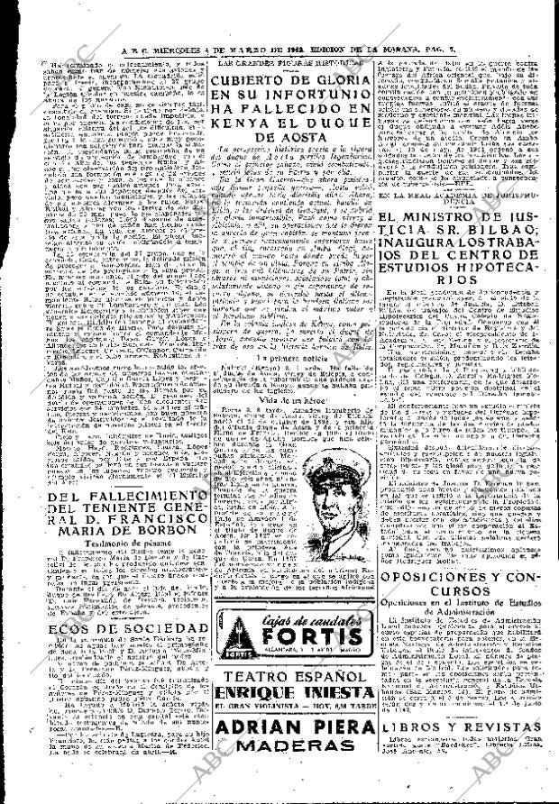 Periódico ABC MADRID 04-03-1942,portada - Archivo ABC