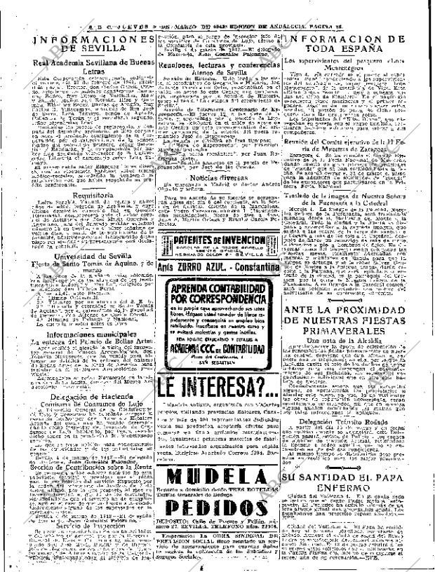 Periódico ABC SEVILLA 05-03-1942,portada - Archivo ABC