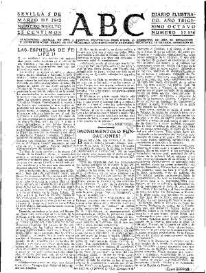 Periódico ABC SEVILLA 05-03-1942,portada - Archivo ABC