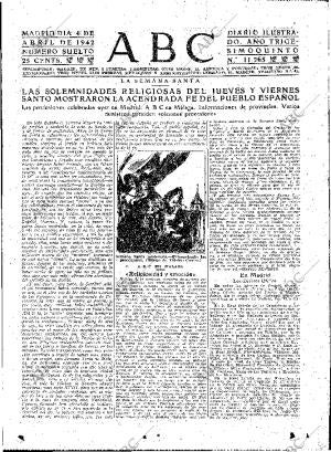 Periódico ABC MADRID 04-04-1942,portada - Archivo ABC