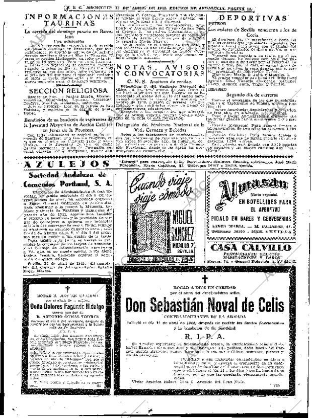 Periódico ABC SEVILLA 15-04-1942,portada - Archivo ABC
