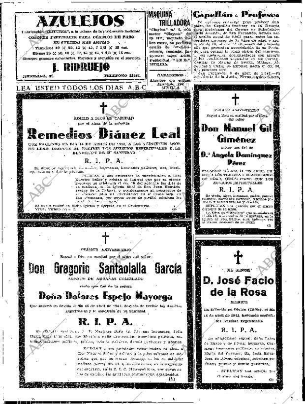 Periódico ABC SEVILLA 15-04-1942,portada - Archivo ABC
