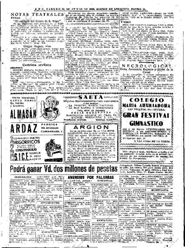 Periódico ABC SEVILLA 20-06-1942,portada - Archivo ABC