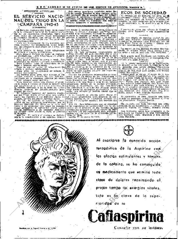 Periódico ABC SEVILLA 20-06-1942,portada - Archivo ABC