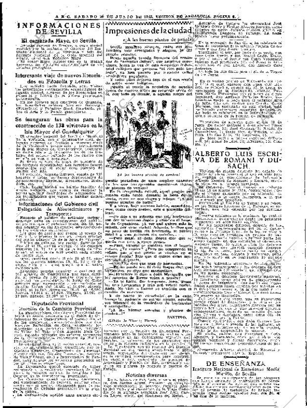 Periódico ABC SEVILLA 20-06-1942,portada - Archivo ABC