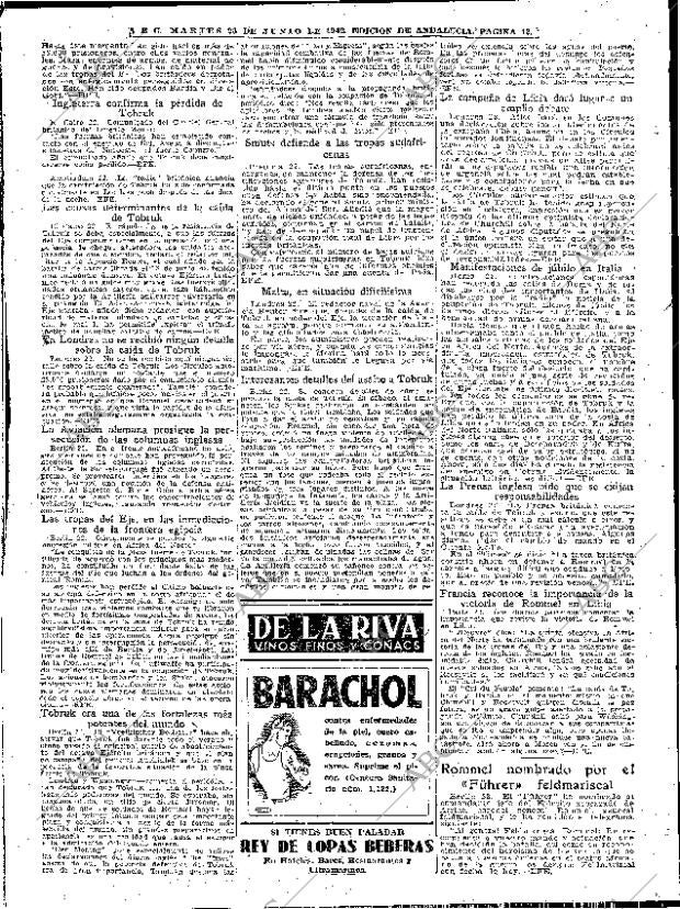 Periódico ABC SEVILLA 23-06-1942,portada - Archivo ABC