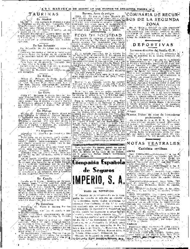 Periódico ABC SEVILLA 18-08-1942,portada - Archivo ABC