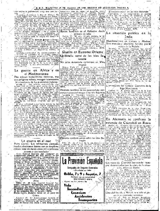 Periódico ABC SEVILLA 18-08-1942,portada - Archivo ABC