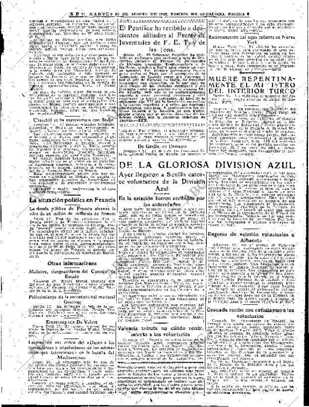 Periódico ABC SEVILLA 18-08-1942,portada - Archivo ABC