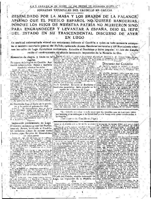 Periódico ABC SEVILLA 22-08-1942,portada - Archivo ABC