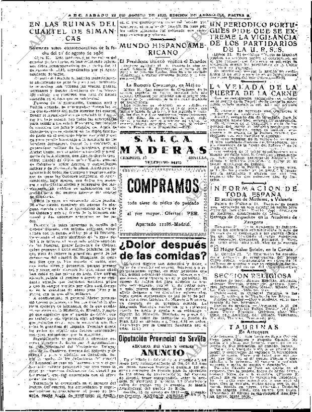 Periódico ABC SEVILLA 22-08-1942,portada - Archivo ABC
