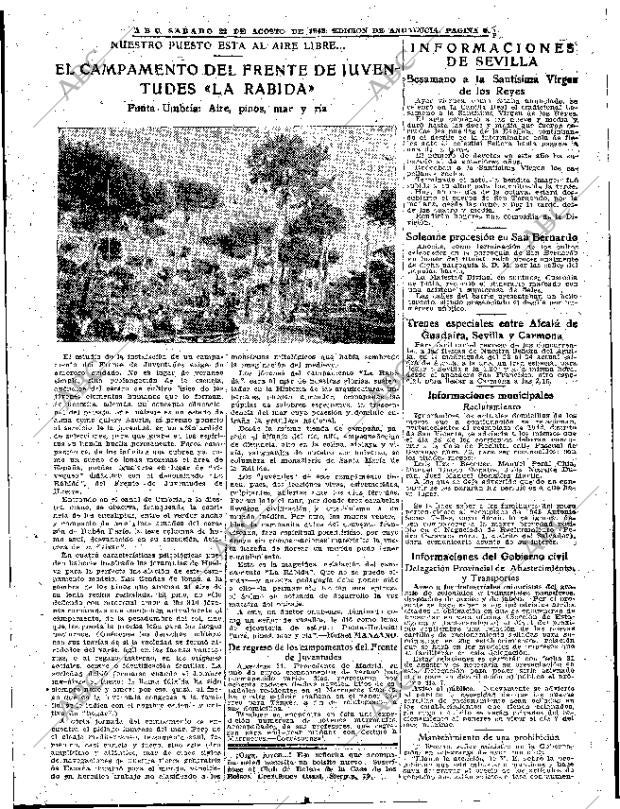 Periódico ABC SEVILLA 22-08-1942,portada - Archivo ABC
