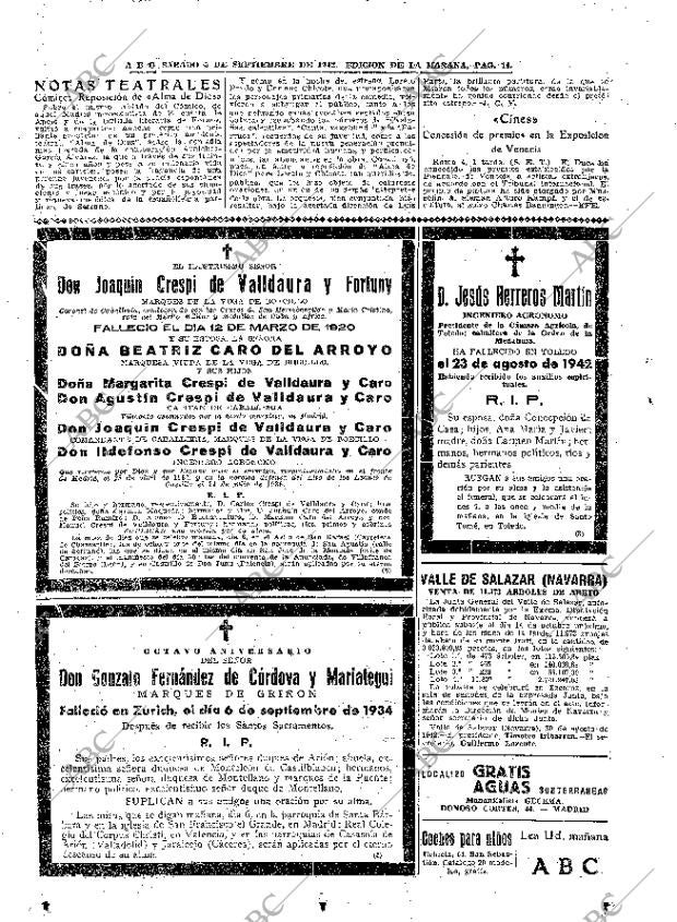 Periódico ABC MADRID 05-09-1942,portada - Archivo ABC