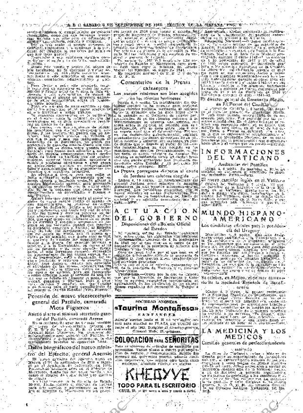Periódico ABC MADRID 05-09-1942,portada - Archivo ABC