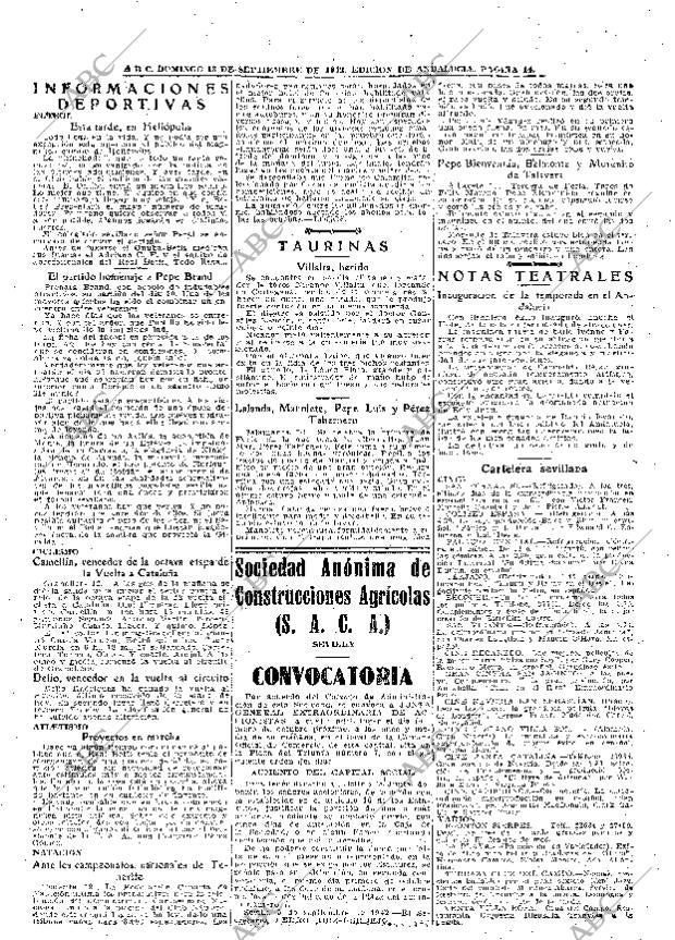 Periódico ABC SEVILLA 13-09-1942,portada - Archivo ABC