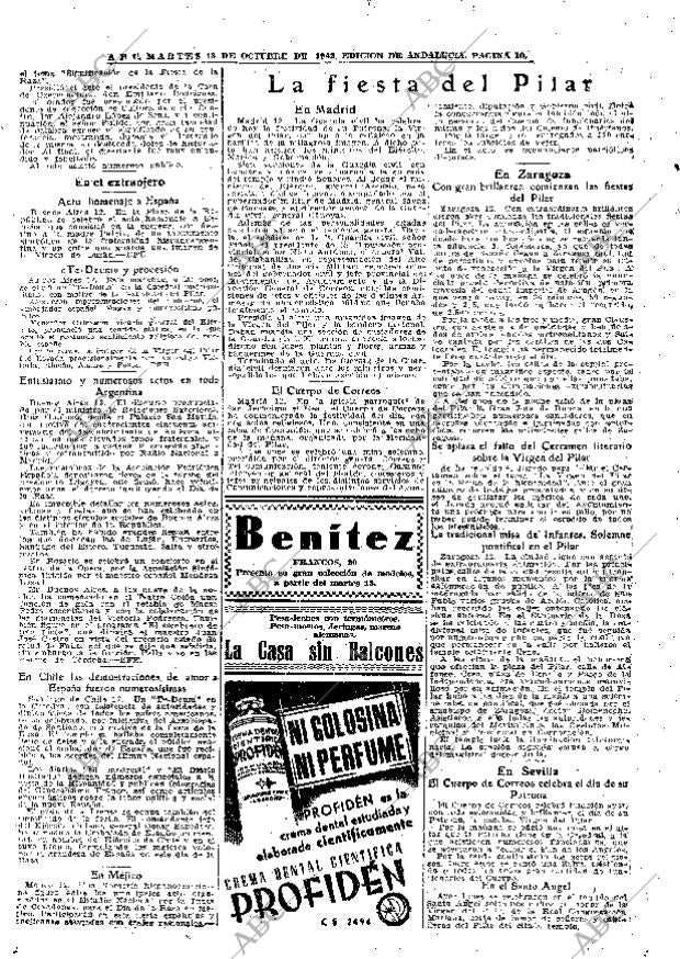 Periódico ABC SEVILLA 13-10-1942,portada - Archivo ABC