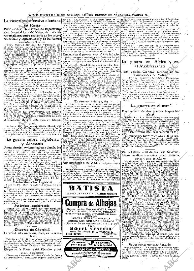 Periódico ABC SEVILLA 13-10-1942,portada - Archivo ABC