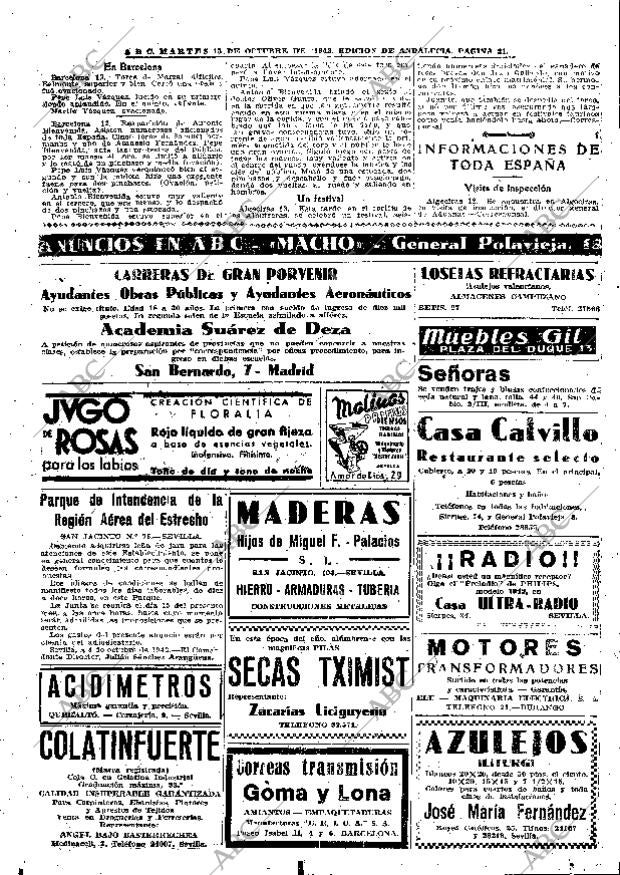 Periódico ABC SEVILLA 13-10-1942,portada - Archivo ABC
